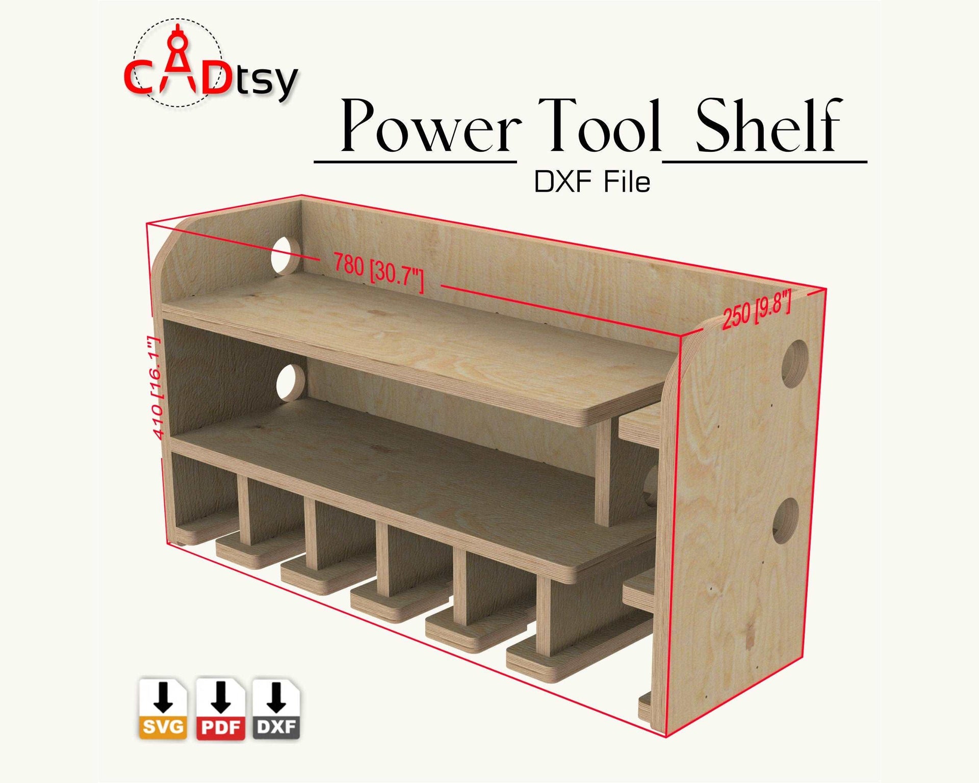 Power Tool Shelf DXF / SVG - CNC Router Cutting Files - CADtsy