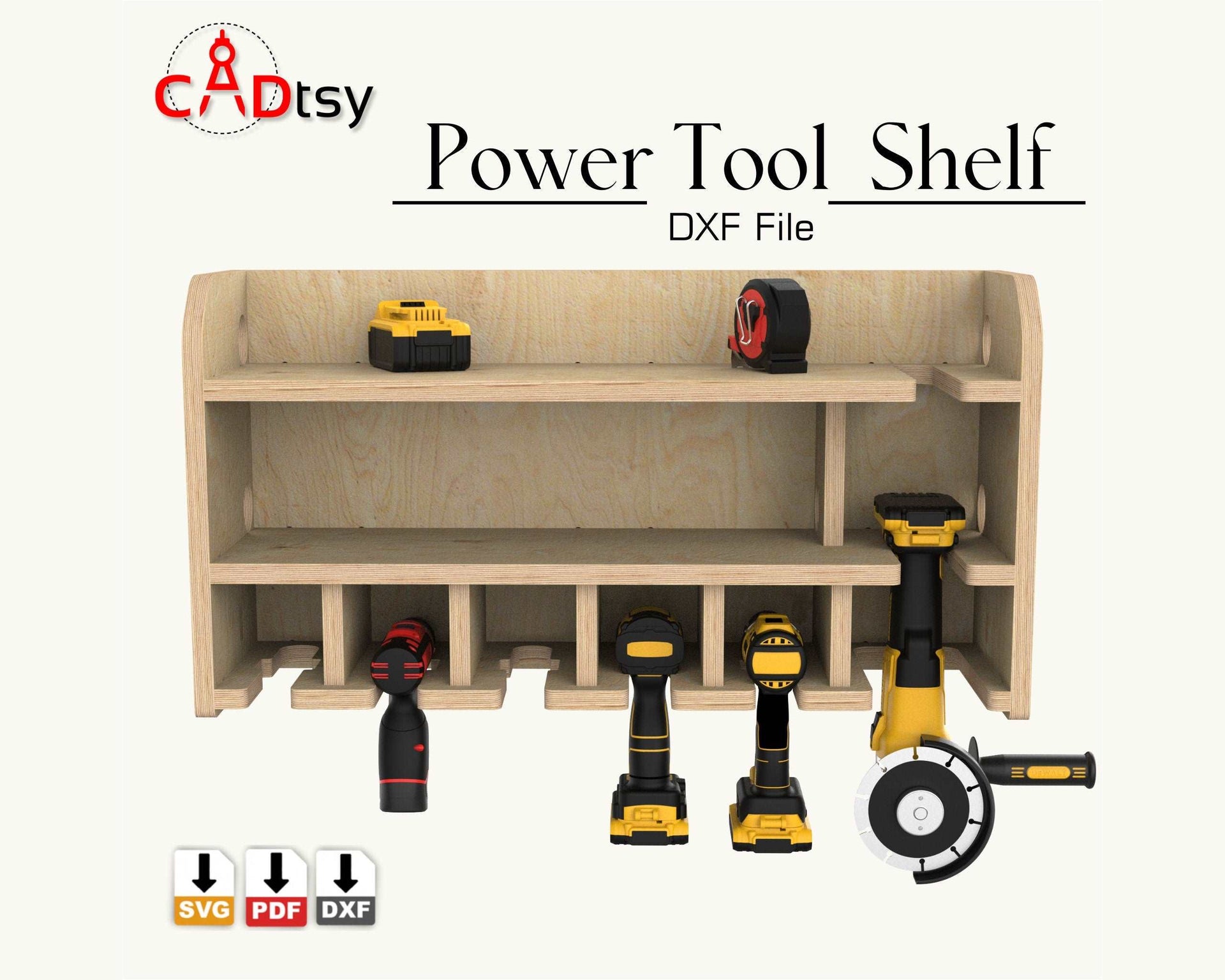 Power Tool Shelf DXF / SVG - CNC Router Cutting Files - CADtsy