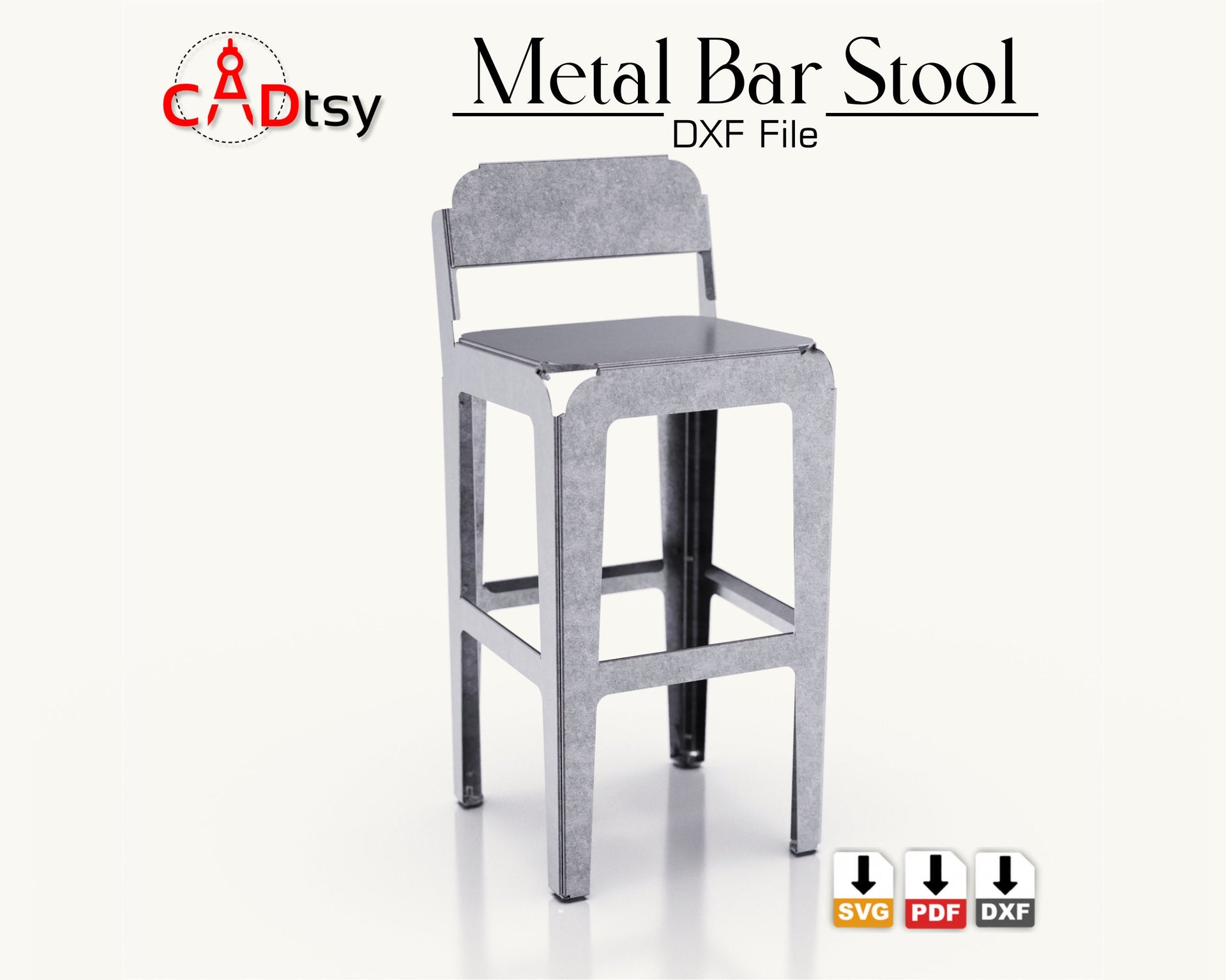 Metal Bar Stool DXF & SVG Files (30") | with Backrest | CADtsy - CADtsy