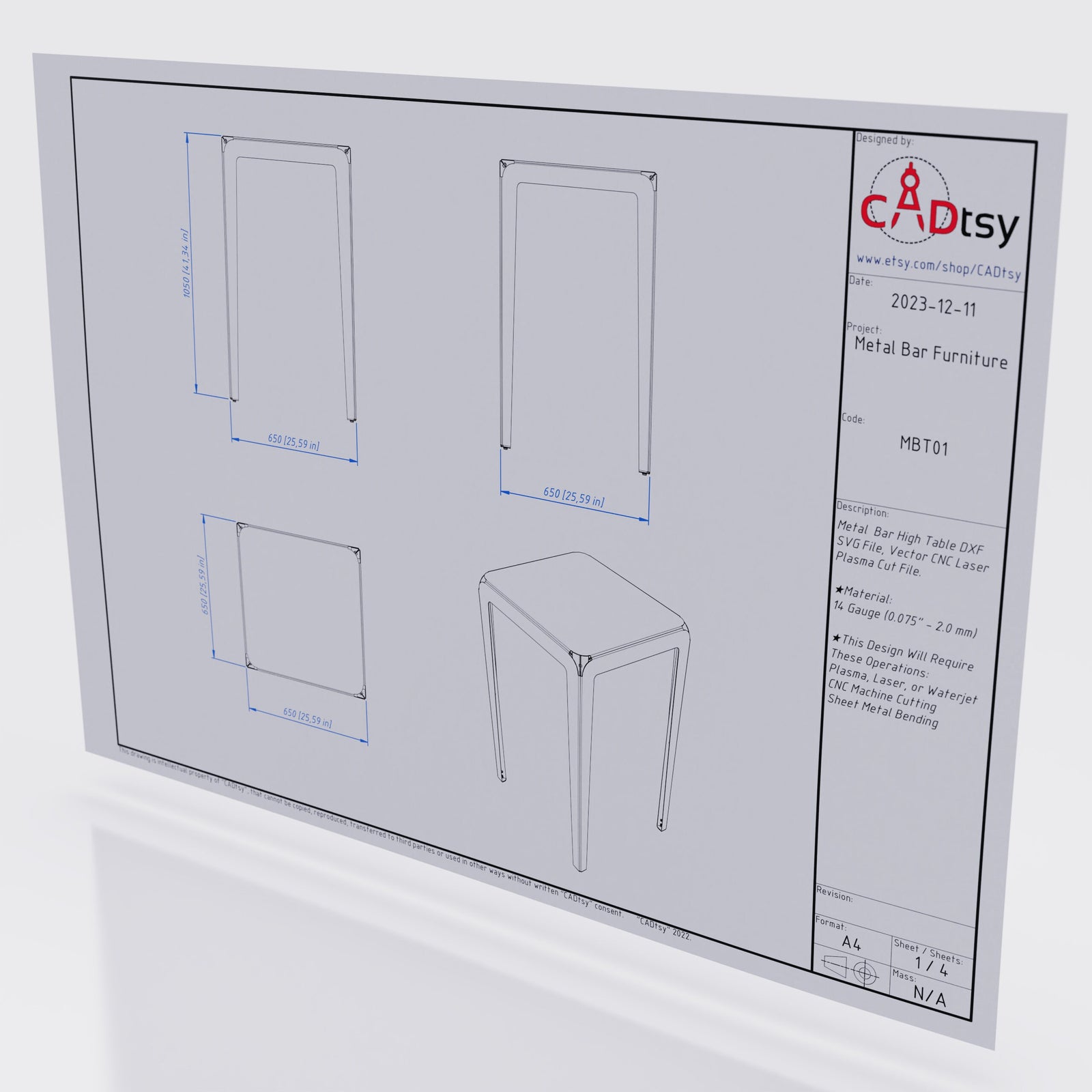 Metal Bar Table DXF & SVG Files | High Top CNC Design | CADtsy - CADtsy
